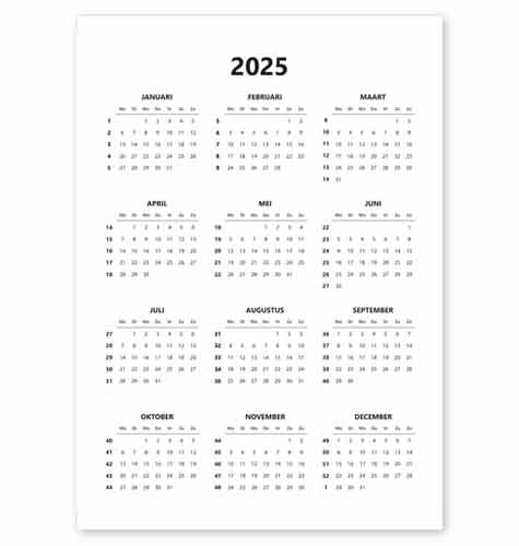 Weekkalender 2025 downloaden en printen? Bekijk alle weeknummers op de ...